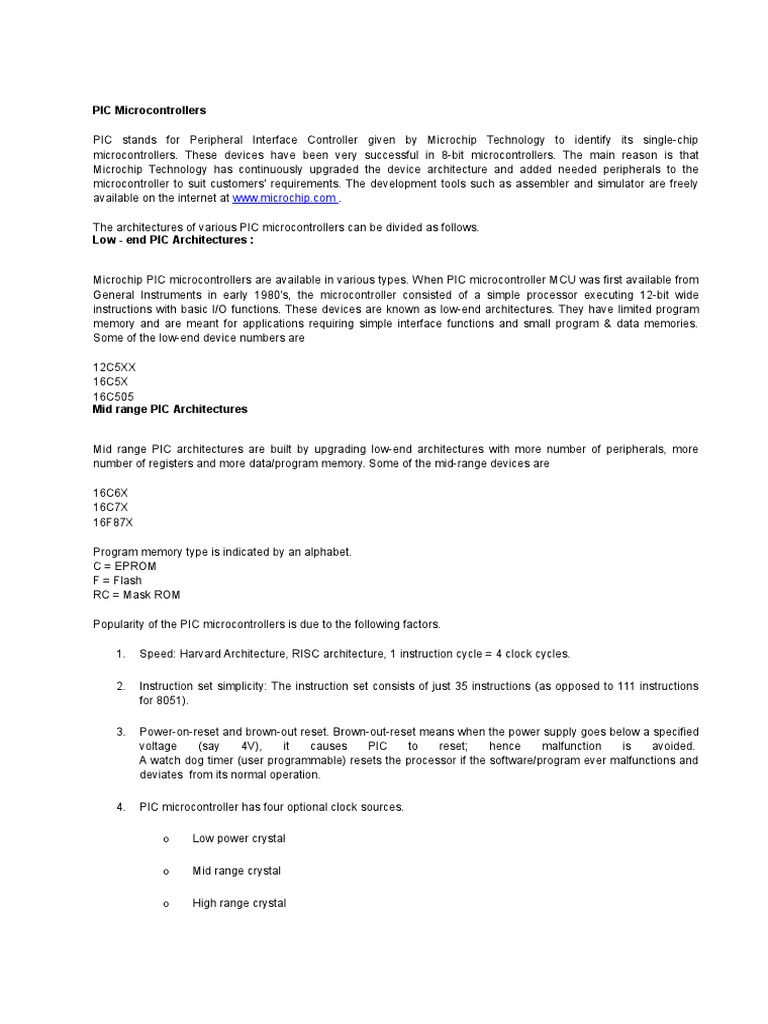 PIC Microcontrollers | PDF | Pic Microcontroller | Microcontroller