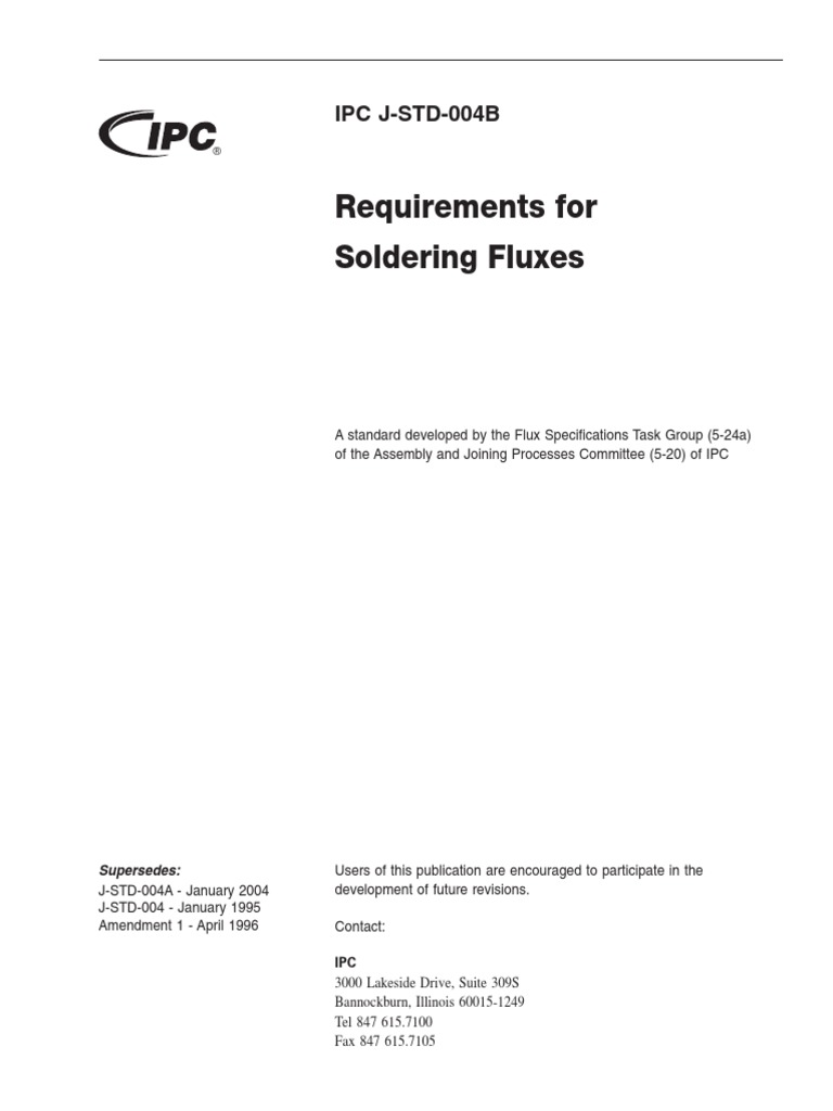 IPC-J-STD-004B Requirements For Soldering Fluxes | PDF | Soldering | Solder