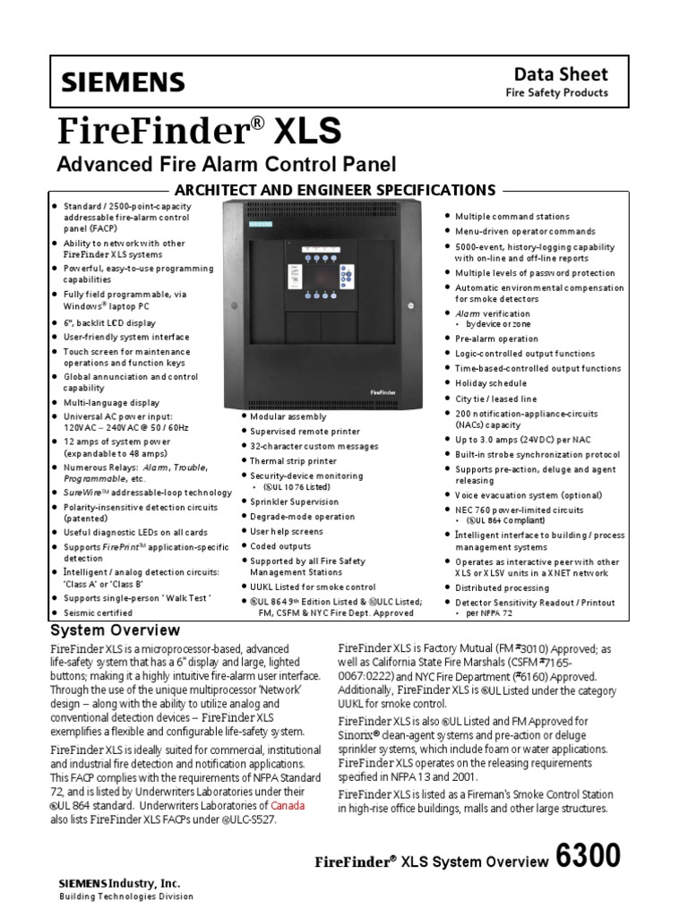 FireFinder XLS Advanced Fire Alarm Control Panel Data Sheet A6V10238846 ...