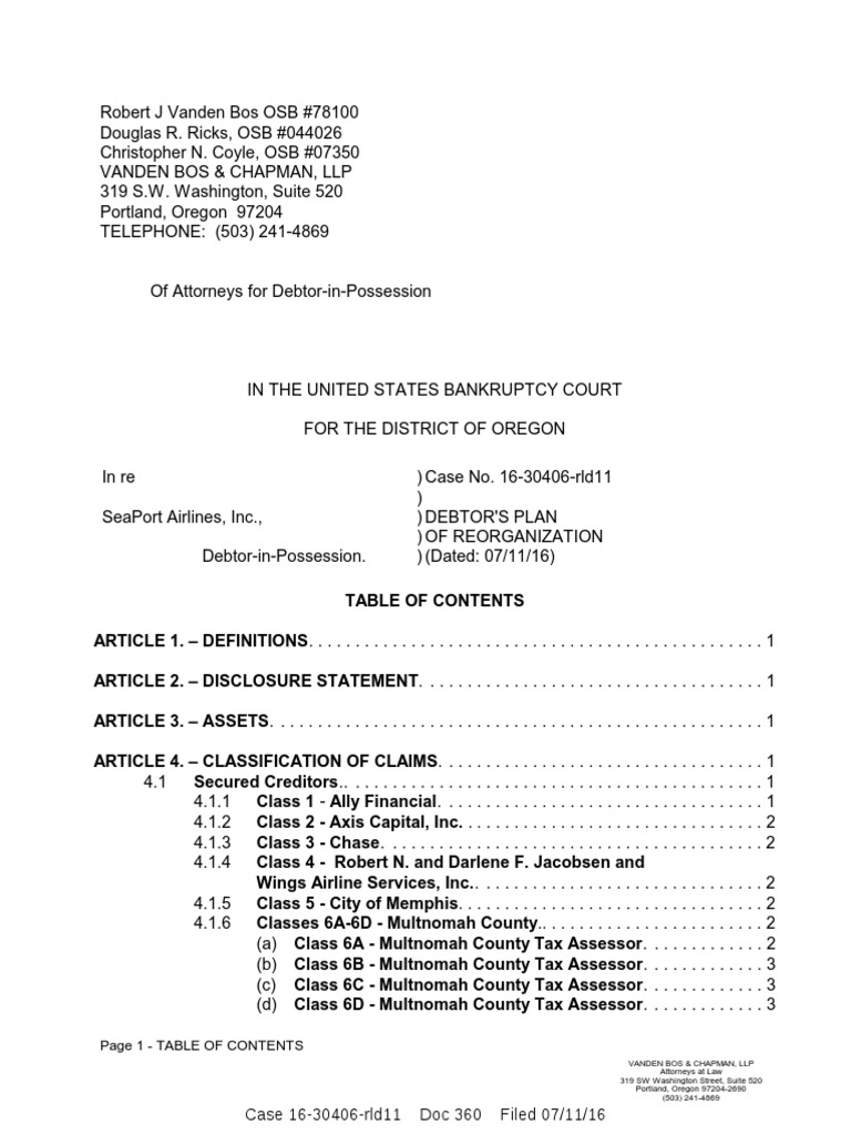 Seaport Airlines Reorganization Plan | PDF | Security Interest | Bankruptcy