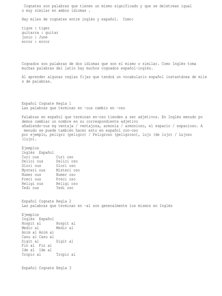 Reglas de Cognados en Inglés y Español | PDF | Lingüística | Idiomas