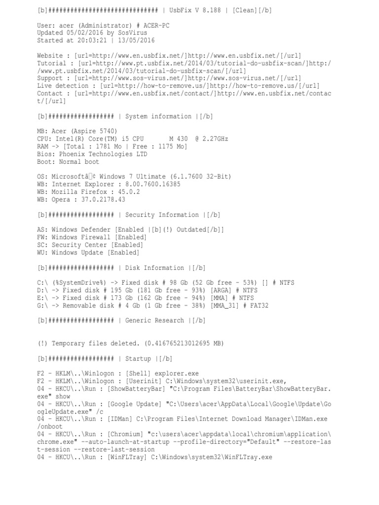 UsbFix Report | PDF | Windows Registry | Utility Software