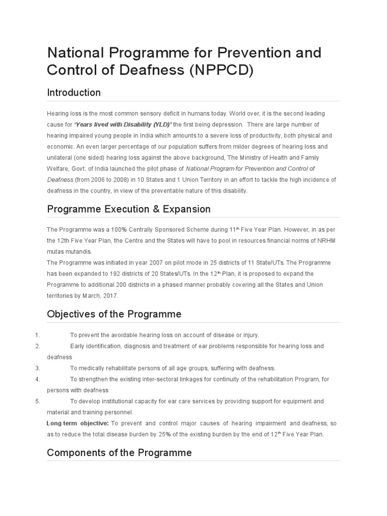 National Programme For Prevention and Control of Deafness | PDF ...