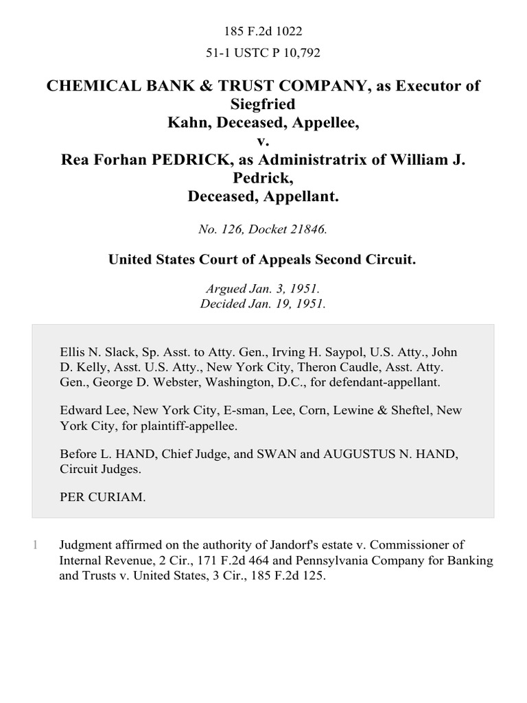 Chemical Bank & Trust Company, As of Siegfried Kahn, Deceased v. Rea ...