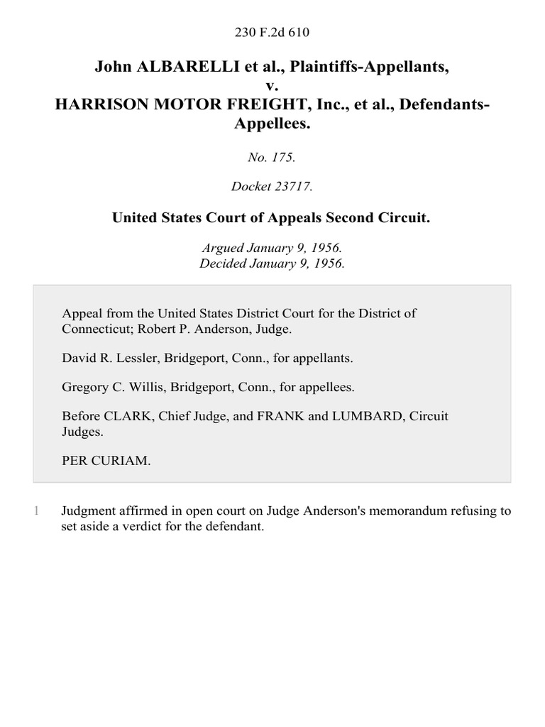 John Albarelli v. Harrison Motor Freight, Inc., 230 F.2d 610, 2d Cir ...