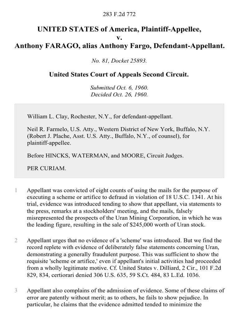 United States v. Anthony Farago, Alias Anthony Fargo, 283 F.2d 772, 2d ...
