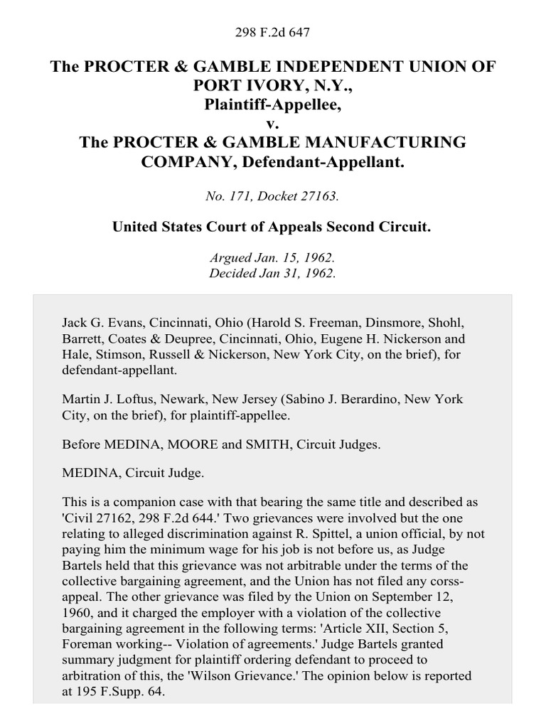 The Procter & Gamble Independent Union of Port Ivory, N.Y. v. The ...