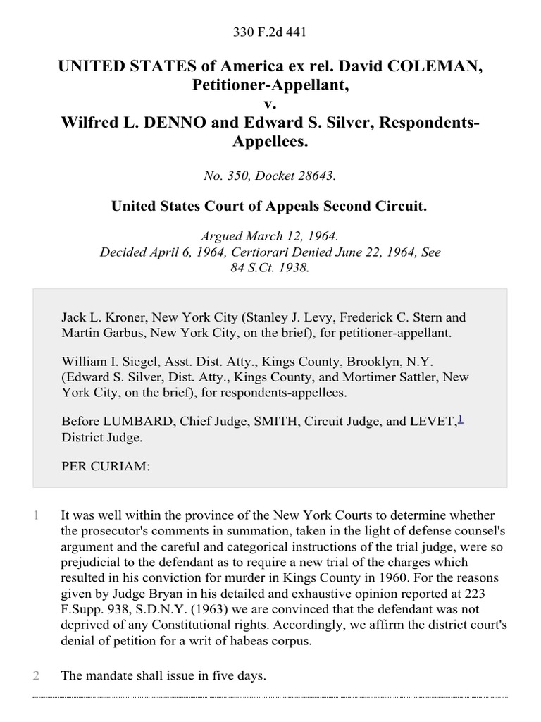 UNITED STATES of America Ex Rel. David COLEMAN, Petitioner-Appellant, v ...