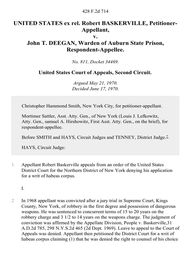United States Ex Rel. Robert Baskerville v. John T. Deegan, Warden of ...