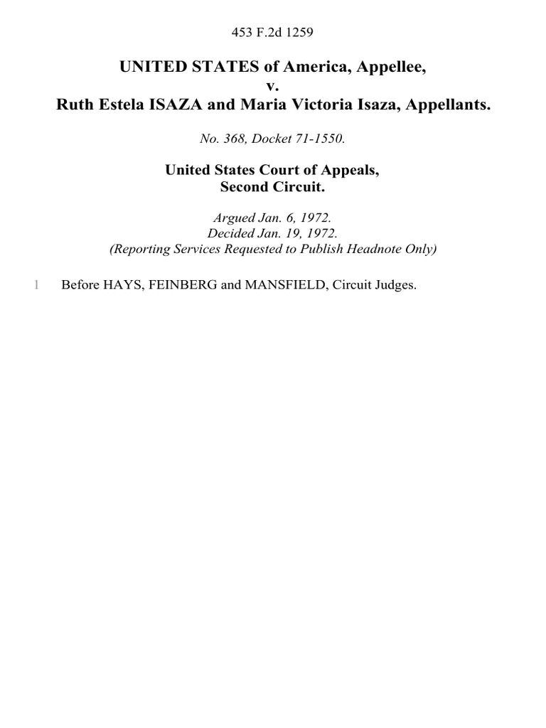 United States v. Ruth Estela Isaza and Maria Victoria Isaza, 453 F.2d ...