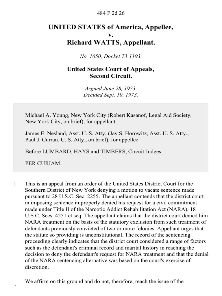 United States v. Richard Watts, 484 F.2d 26, 2d Cir. (1973) | PDF ...