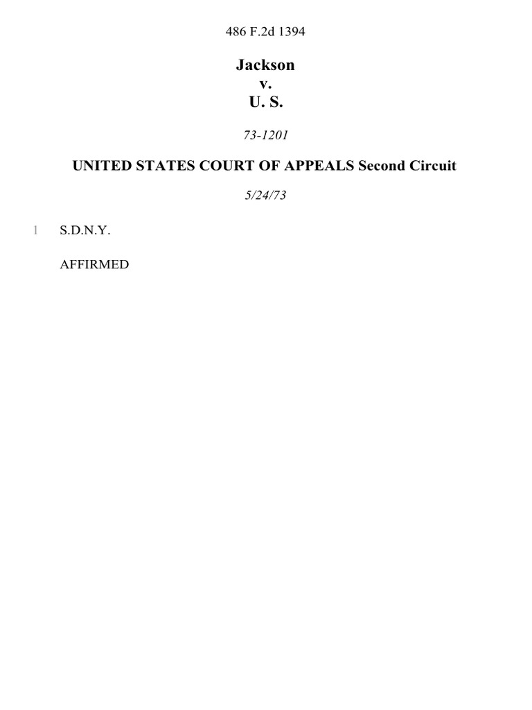 Jackson v. United States, 486 F.2d 1394, 2d Cir. (1973) | PDF | Law