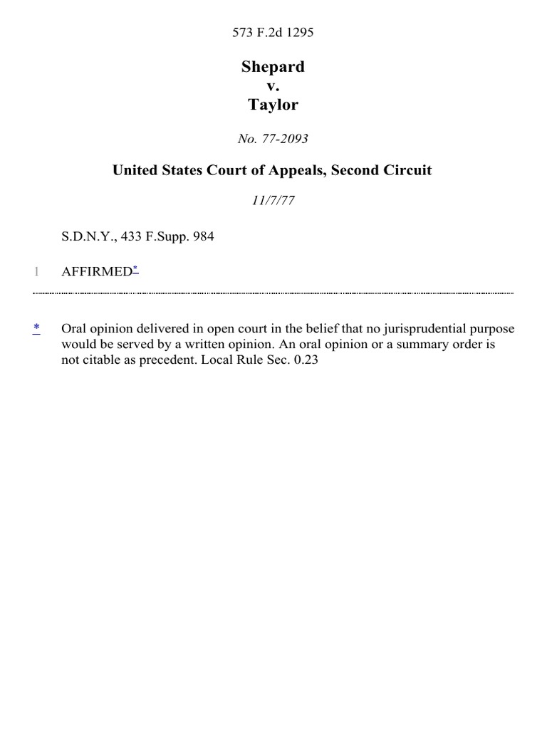 Shepard v. Taylor, 573 F.2d 1295, 2d Cir. (1977) | PDF