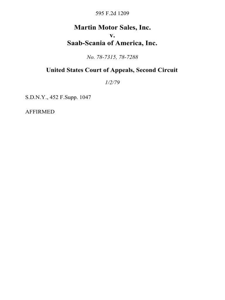 Martin Motor Sales, Inc. v. Saab-Scania of America, Inc, 595 F.2d 1209 ...