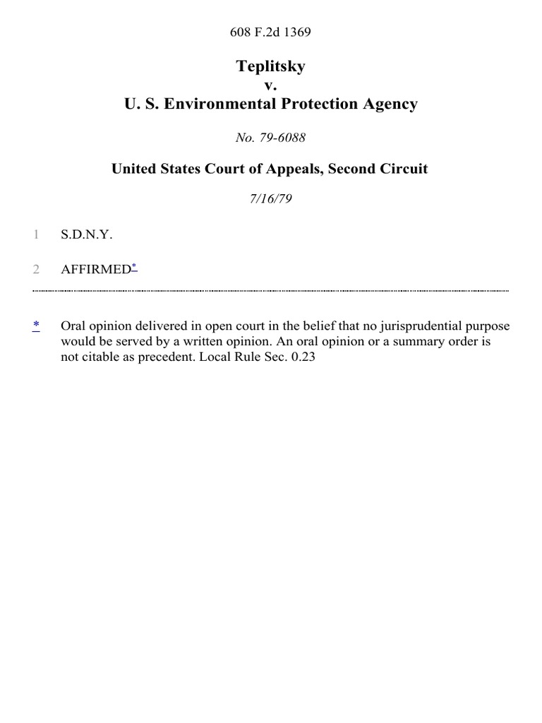 Teplitsky v. EPA Case Summary | PDF
