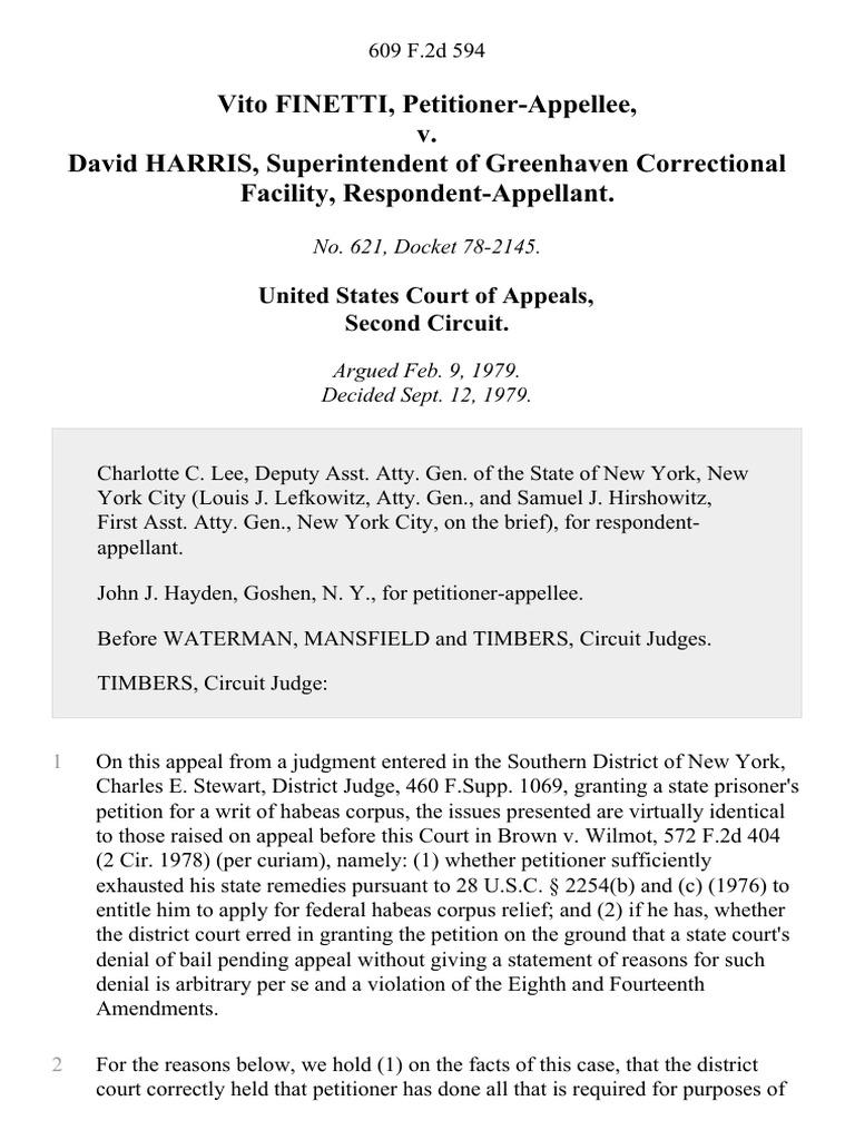 Vito Finetti v. David Harris, Superintendent of Greenhaven Correctional ...