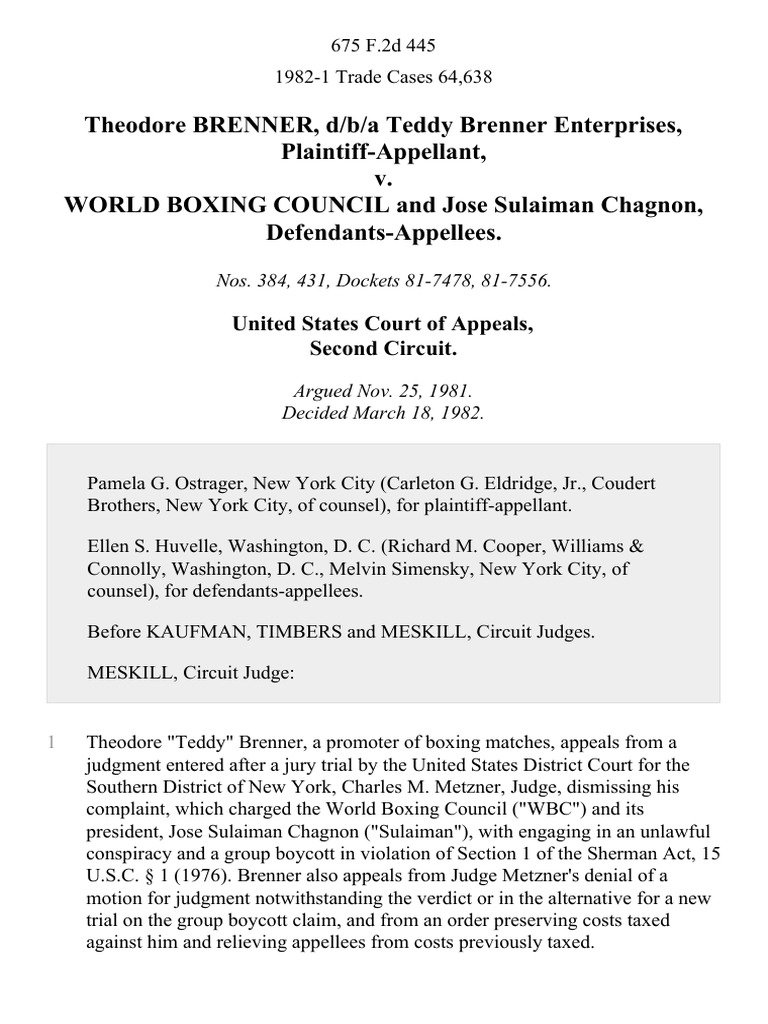 Brenner v. WBC: Sherman Act Appeal | PDF | Fifth Amendment To The ...
