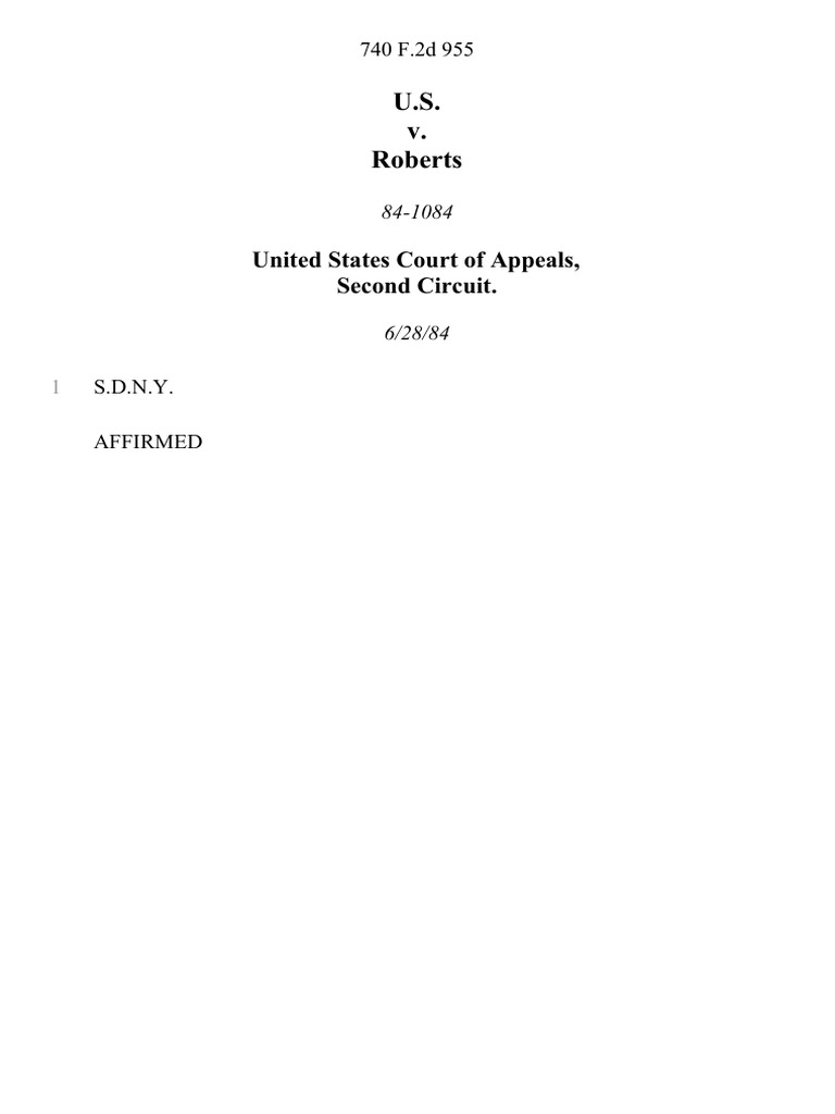United States v. Roberts, 740 F.2d 955, 2d Cir. (1984) | PDF