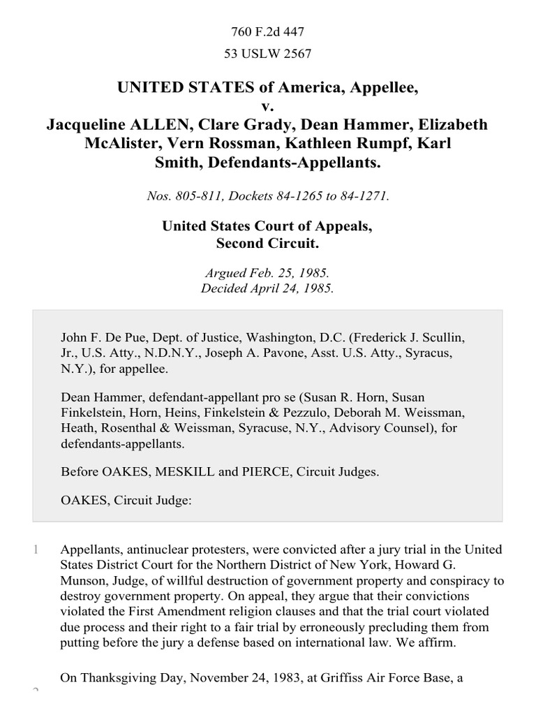 United States v. Jacqueline Allen, Clare Grady, Dean Hammer, Elizabeth ...