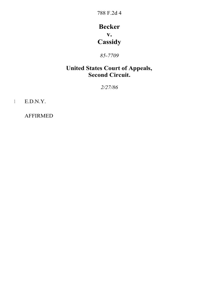 Becker v. Cassidy, 788 F.2d 4, 2d Cir. (1986) | PDF