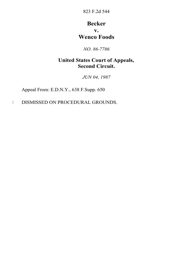 Becker v. Wenco Foods, 823 F.2d 544, 2d Cir. (1987) | PDF
