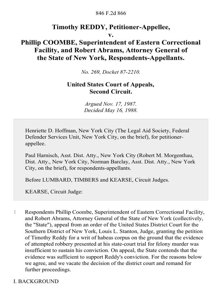 Timothy Reddy v. Phillip Coombe, Superintendent of Eastern Correctional ...