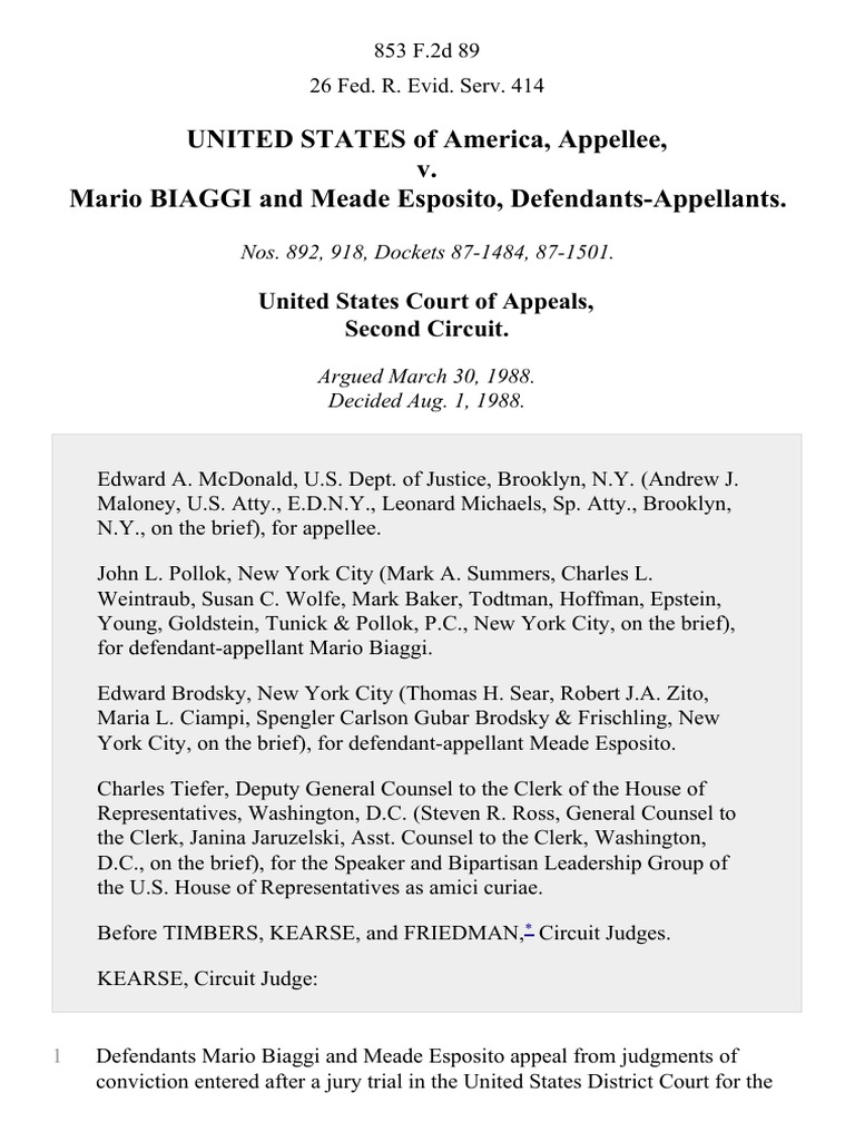 United States v. Mario Biaggi and Meade Esposito, 853 F.2d 89, 2d Cir ...