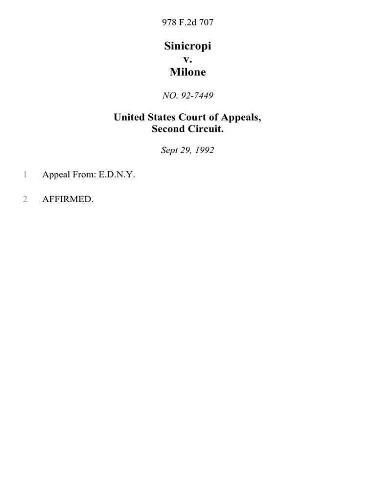 Sinicropi v. Milone, 978 F.2d 707, 2d Cir. (1992) | PDF