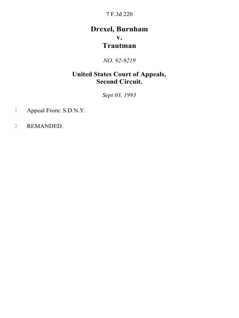 Drexel, Burnham v. Trautman, 7 F.3d 220, 2d Cir. (1993) | PDF | Law