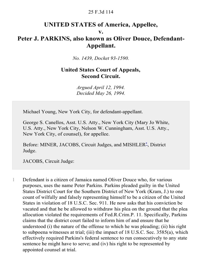 United States v. Peter J. Parkins, Also Known As Oliver Douce, 25 F.3d ...