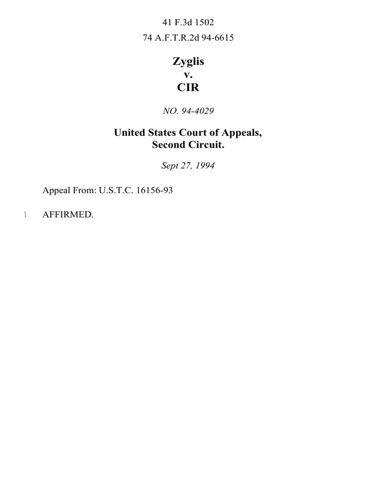 Zyglis v. Cir, 41 F.3d 1502, 2d Cir. (1994) | PDF