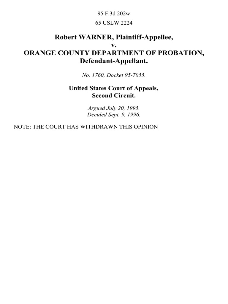 Robert Warner v. Orange County Department of Probation, 95 F.3d 202, 2d ...