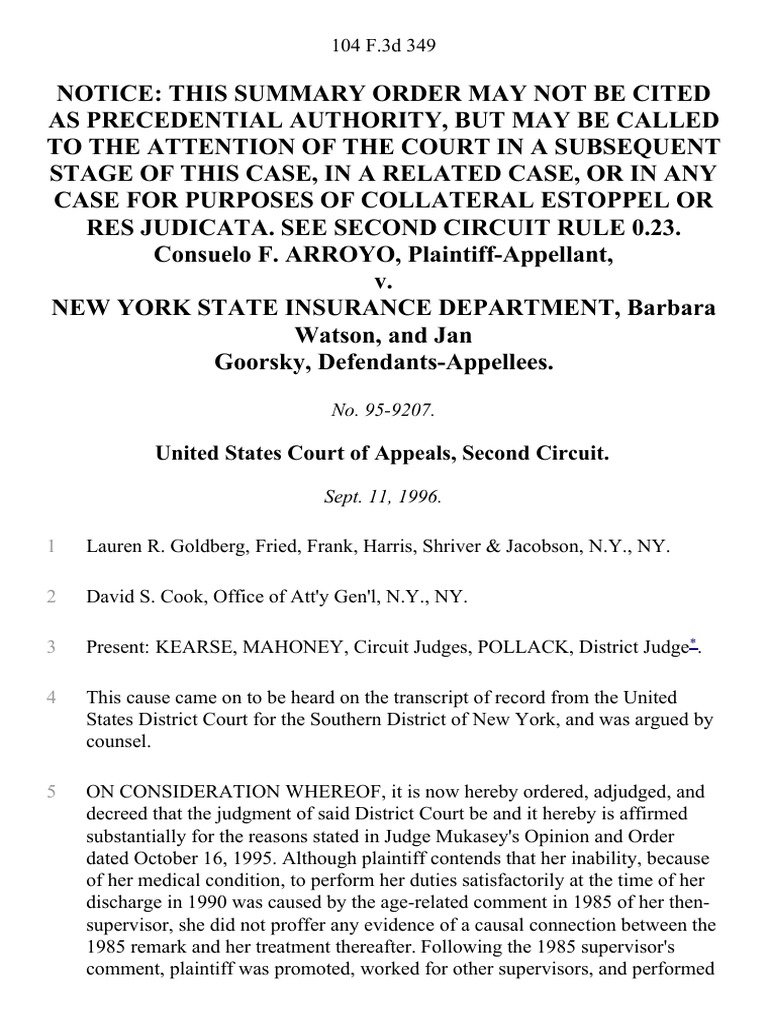 Consuelo F. Arroyo v. New York State Insurance Department, Barbara ...