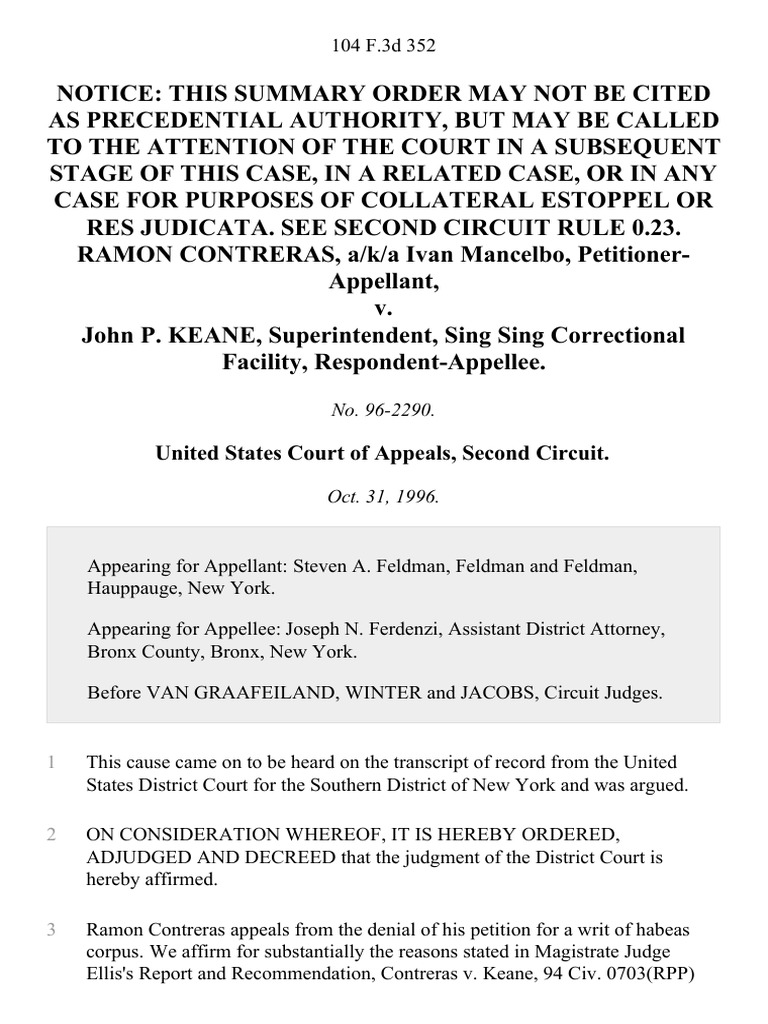 Ramon Contreras, A/K/A Ivan Mancelbo v. John P. Keane, Superintendent ...