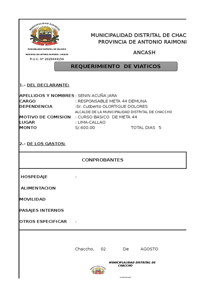 Requerimiento de Viatico | PDF