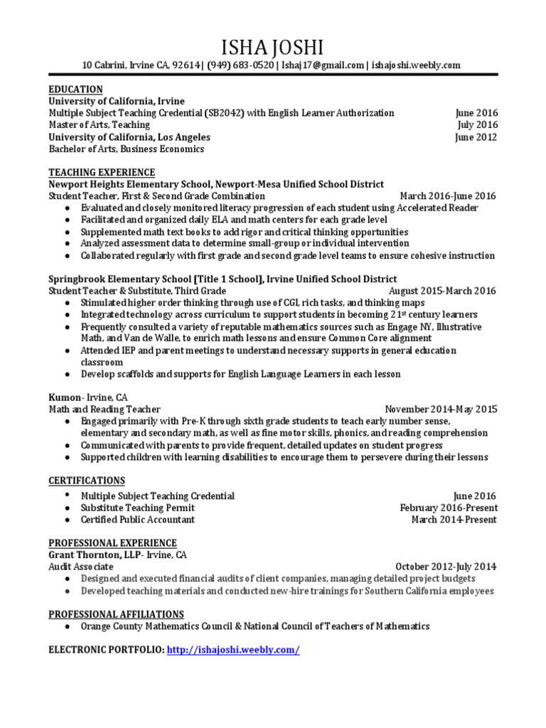 Isha Resume 5 | PDF | Teachers | Sharing