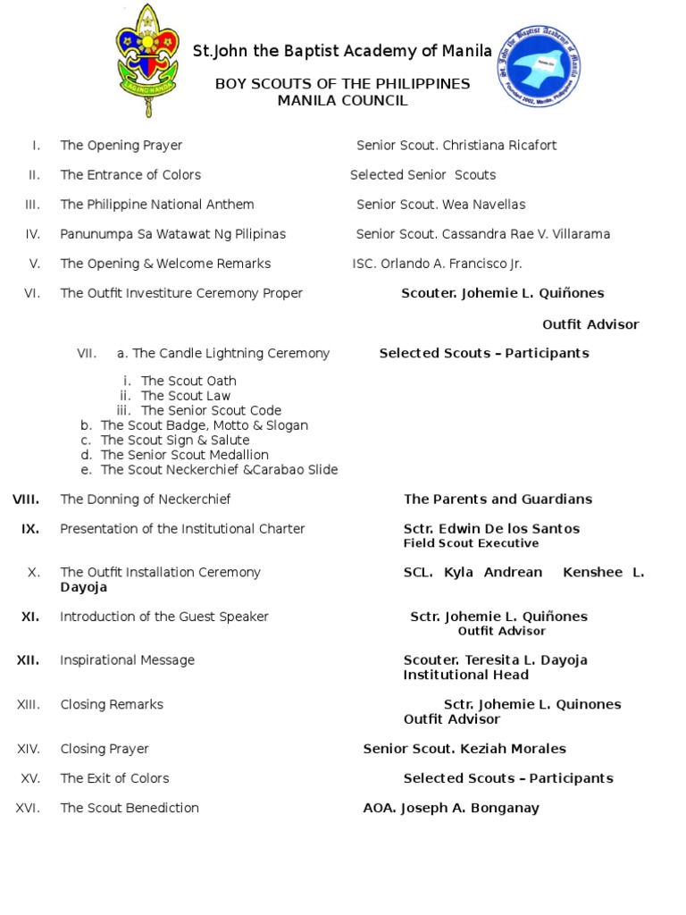 Investiture Ceremony | PDF | Scouting