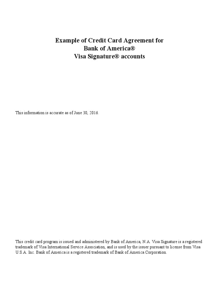 Example of Credit Card Agreement For Bank of America® Visa Signature ...