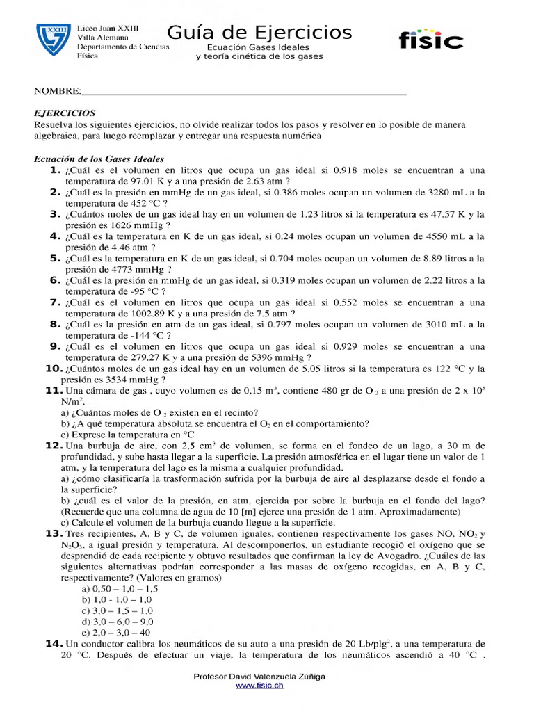 Ejercicios resueltos sobre la ecuación de los gases ideales y la teoría cinética de los gases ...