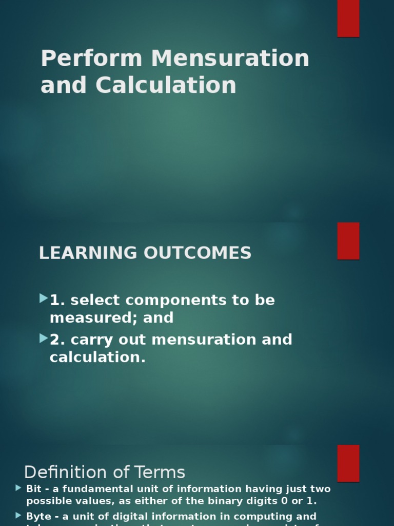 Perform Mensuration and Calculation | PDF | Computer Data Storage ...