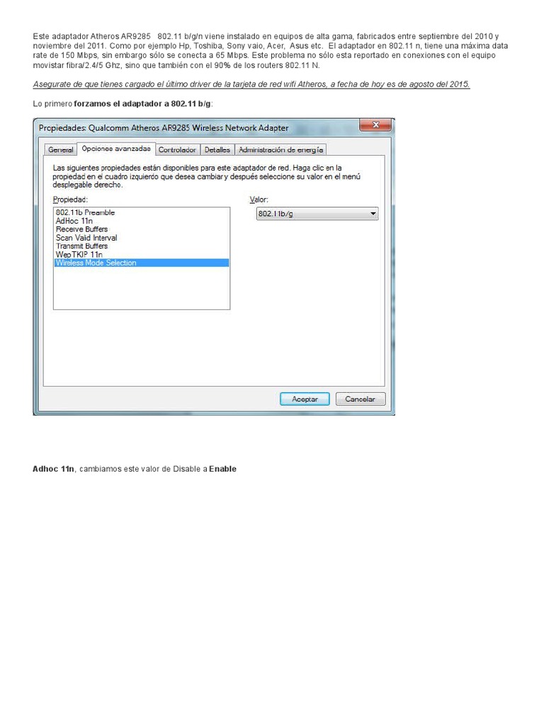 Solucion Fibra Imagenio Wifi Adaptador Atheros AR9285 | PDF