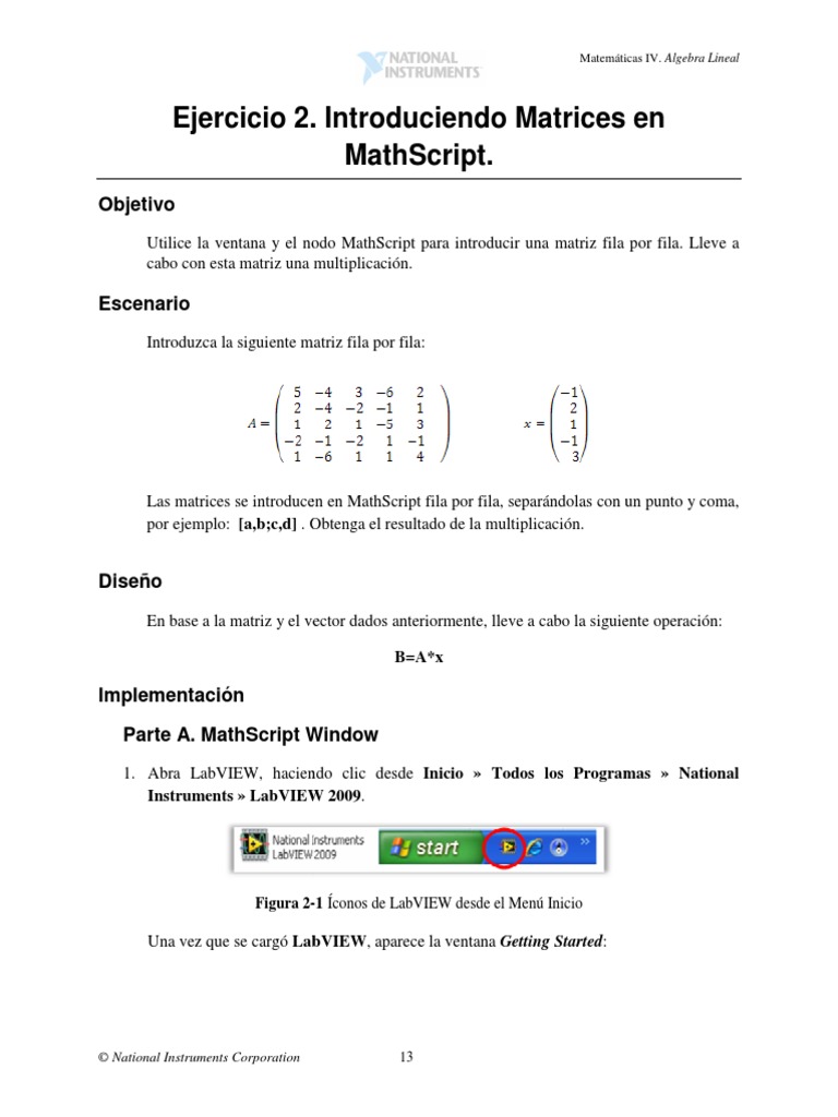 2, Introduciendo Matrices en MathScript | PDF | Matriz (Matemáticas) | Ventana (informática)