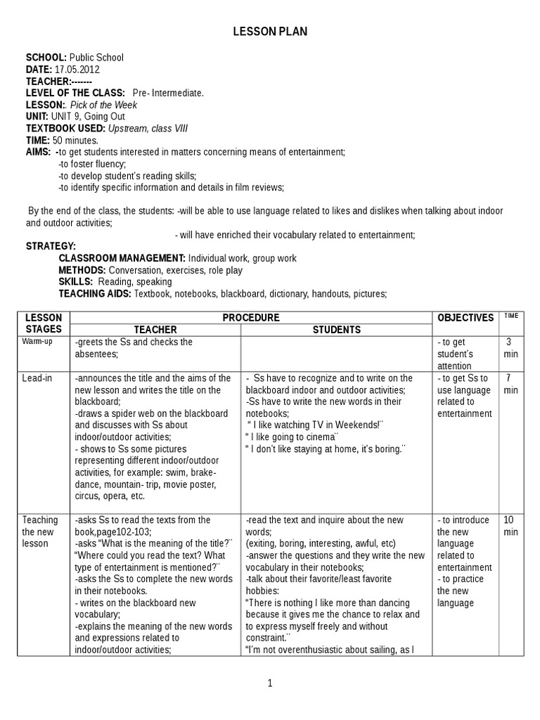 Lesson Plan-Going Out | PDF | Lesson Plan | Cognition