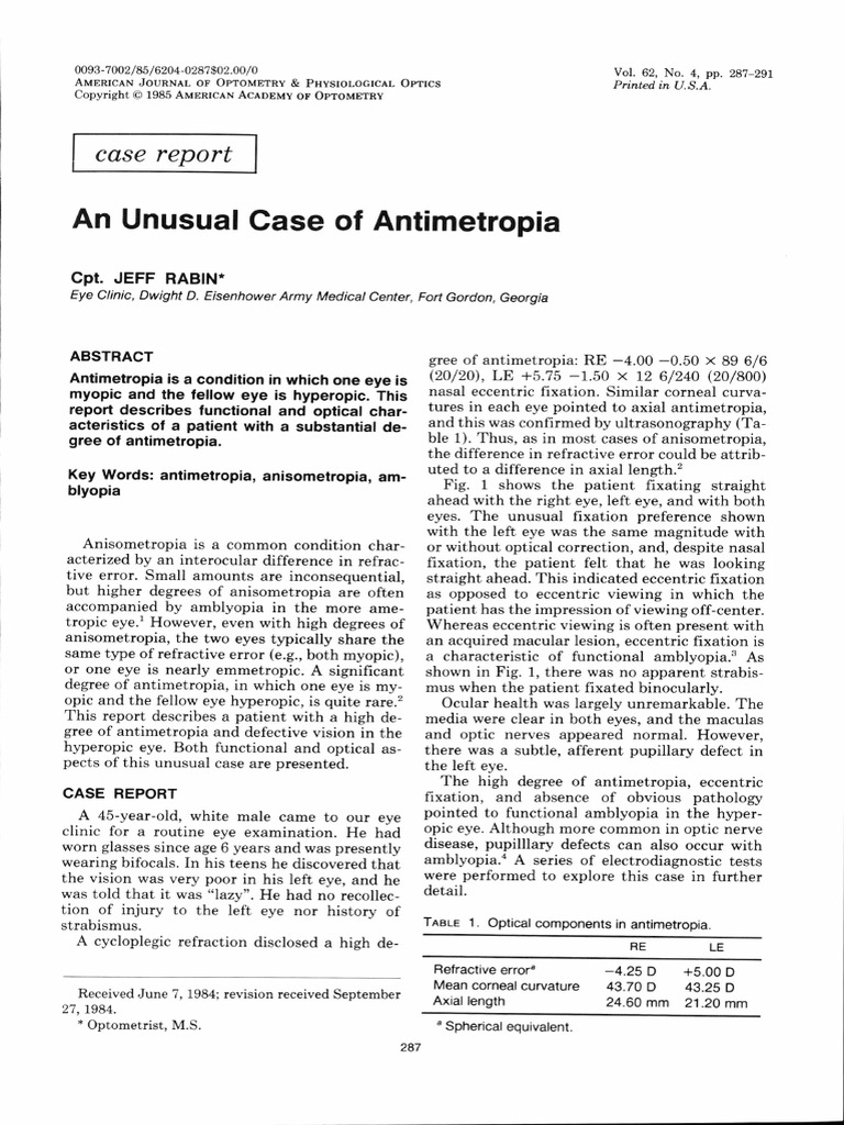 An Unusual Case of Antimetropia .8 | PDF