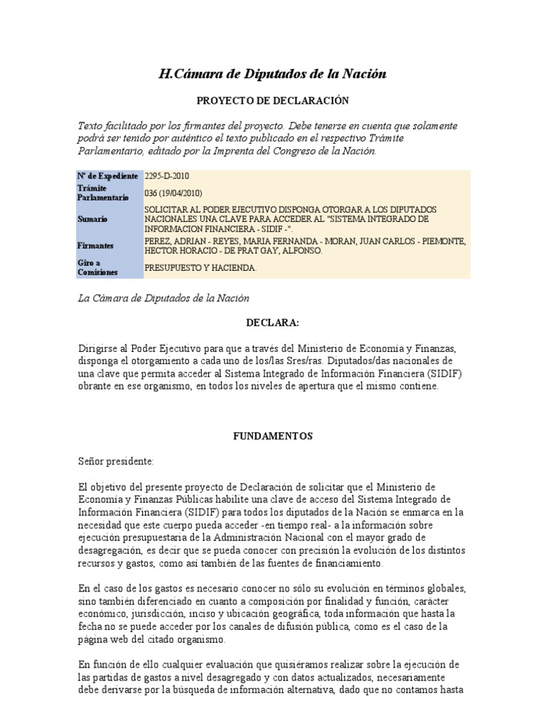 Proyecto de Declaracion - Clave Acceso Al Sistema Integrado de ...
