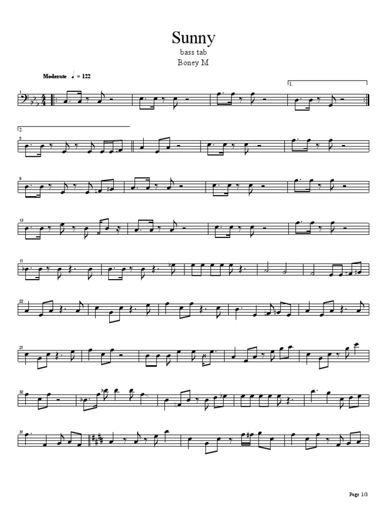 Boney M - Sunny Bass Tab | PDF