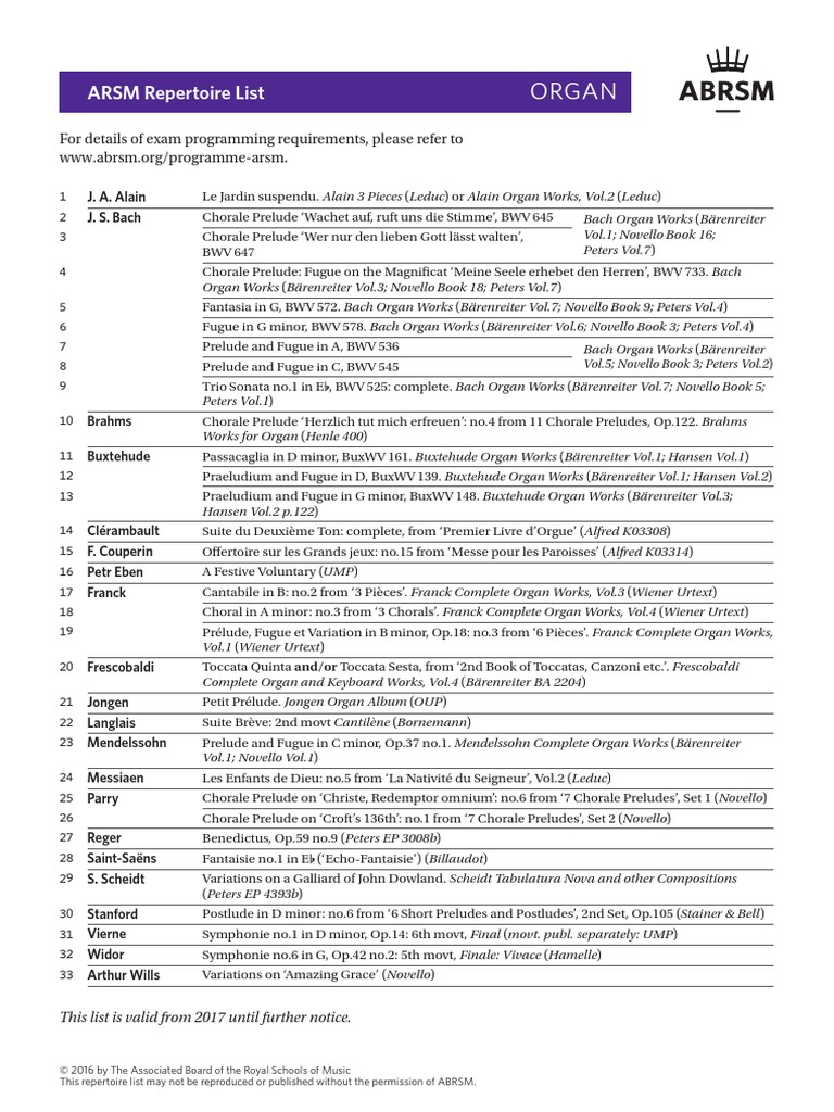 ARSM Organ Repertoire 2017 Onwards | PDF | Common Practice Period ...