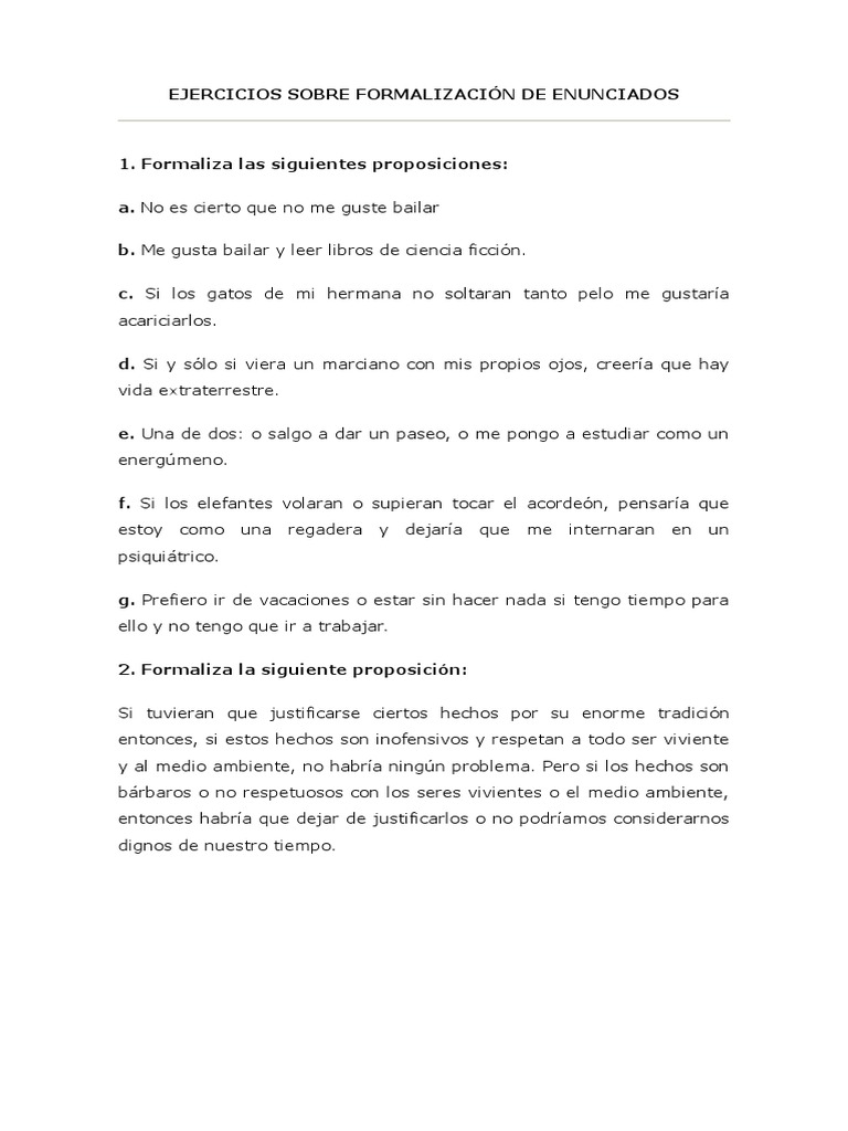 Ejercicios Sobre Formalización de Enunciados | PDF