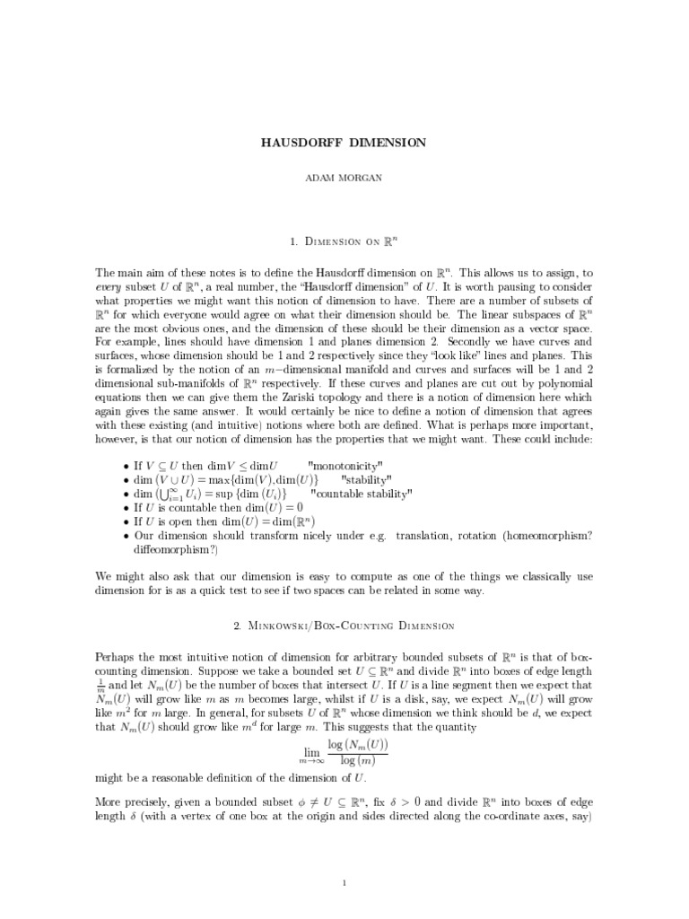 Hausdorff Dimension | PDF | Measure (Mathematics) | Dimension