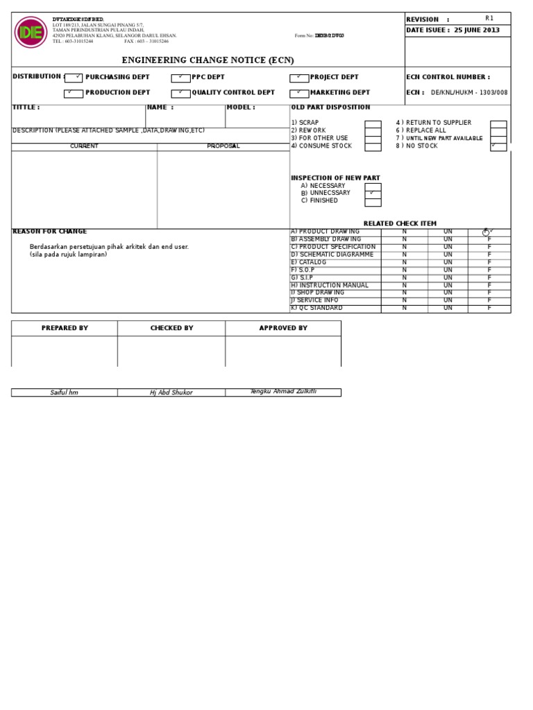 Engineering Change Notice | PDF